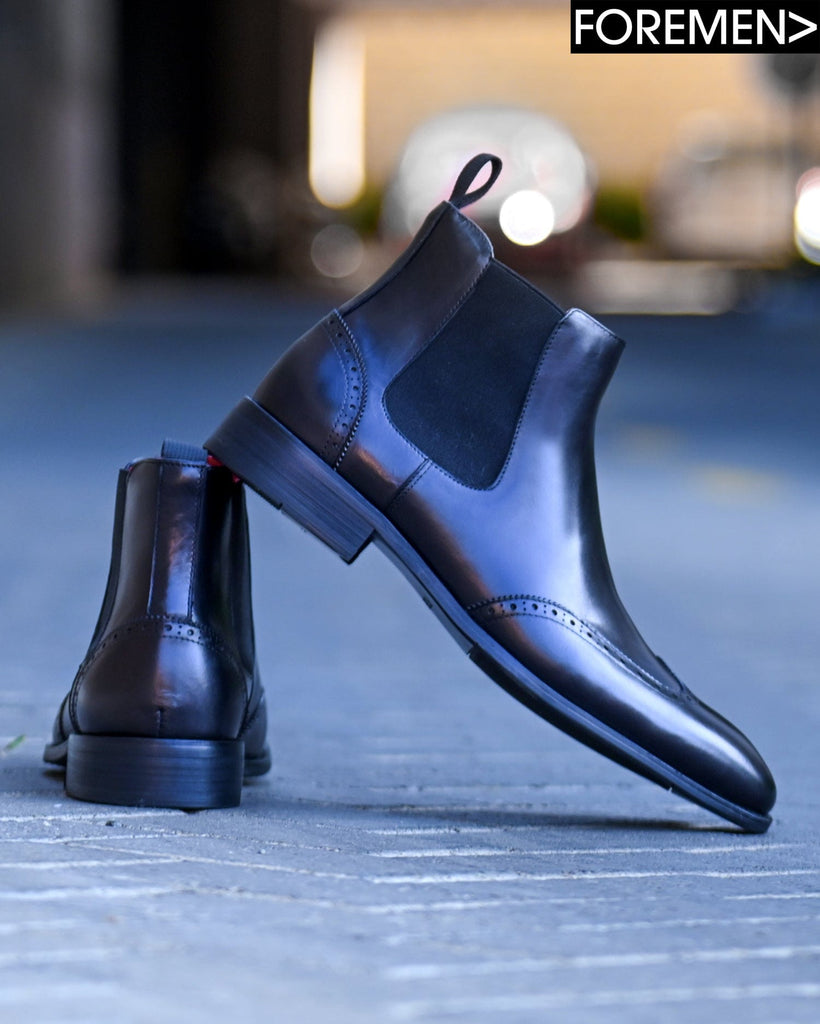KOBE | Black Brogue Chelsea Boots – FOREMEN